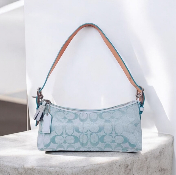 Coach | Bags | Vintage Coach 637 Blue Signature Baguette Shoulder Bag Purse Jacquard Monog ...